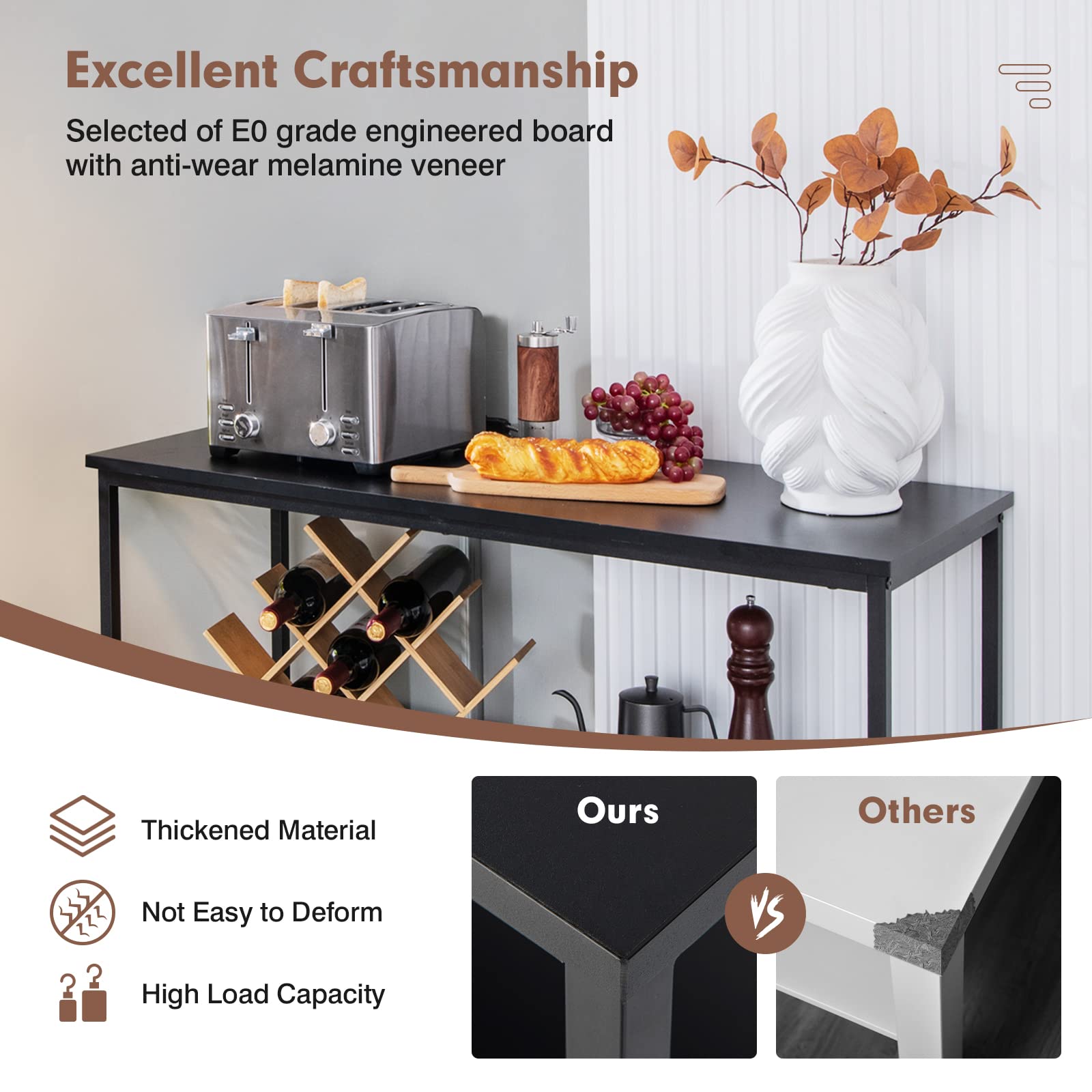 Giantex Buffet Sideboard, Wooden Cupboard, Kitchen Pantry w/Spacious Countertop, Large Open Shelf, 3 Cube Storage Cabinet, Sturdy Rustproof Steel Frame, Modern Stationary Island, Black