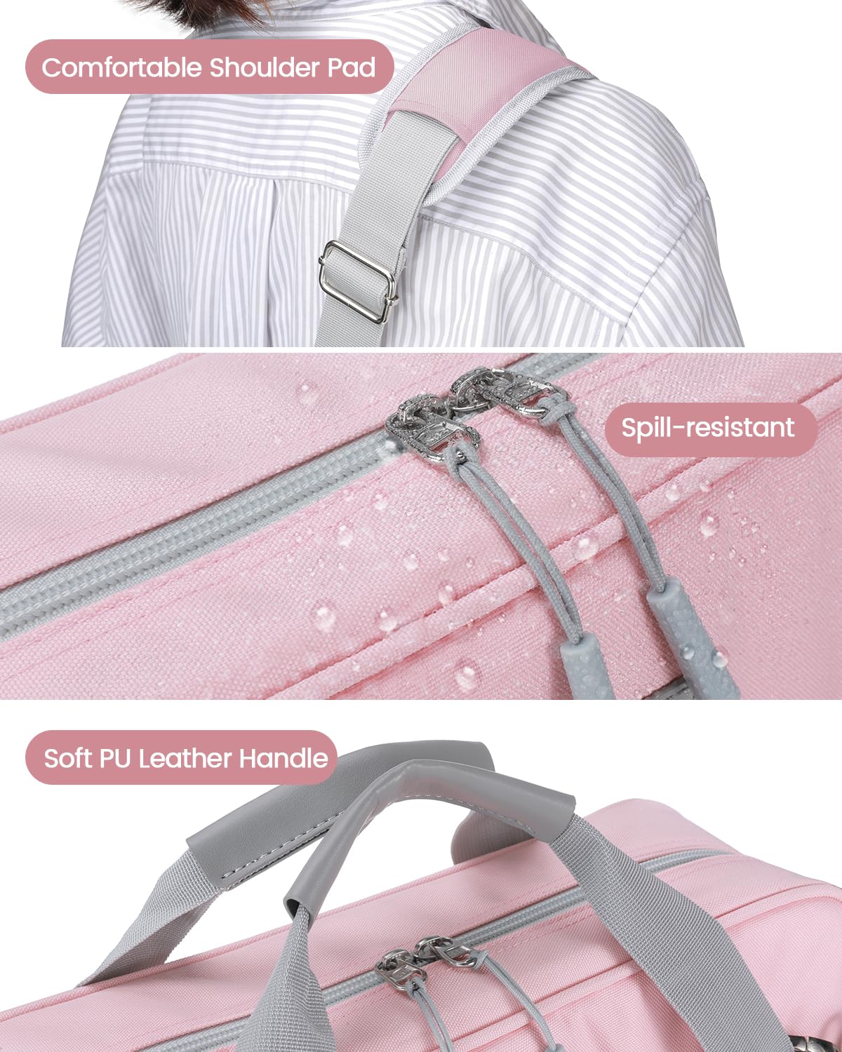 egiant 3 Inch 3 Ring Zipper Binder with Shoulder Strap & Durable Handle & Multi-Pocket - 3" Binder with Zipper for School Girl & Boy,Compatible with 13-Inch MacBook/Tablet-Patent Design Pink