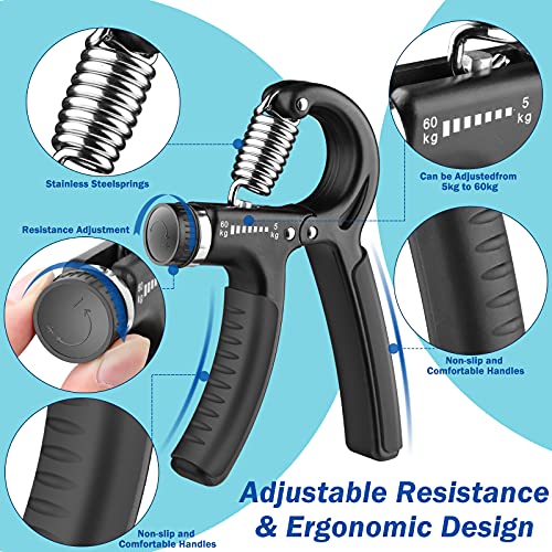 Grip Strength Trainer 2 Pack, Hand Grip Exerciser Strengthener with Adjustable Resistance 11-132 Lbs (5-60kg), Forearm Strengthener, Hand Exerciser for Muscle Building and Injury Recover