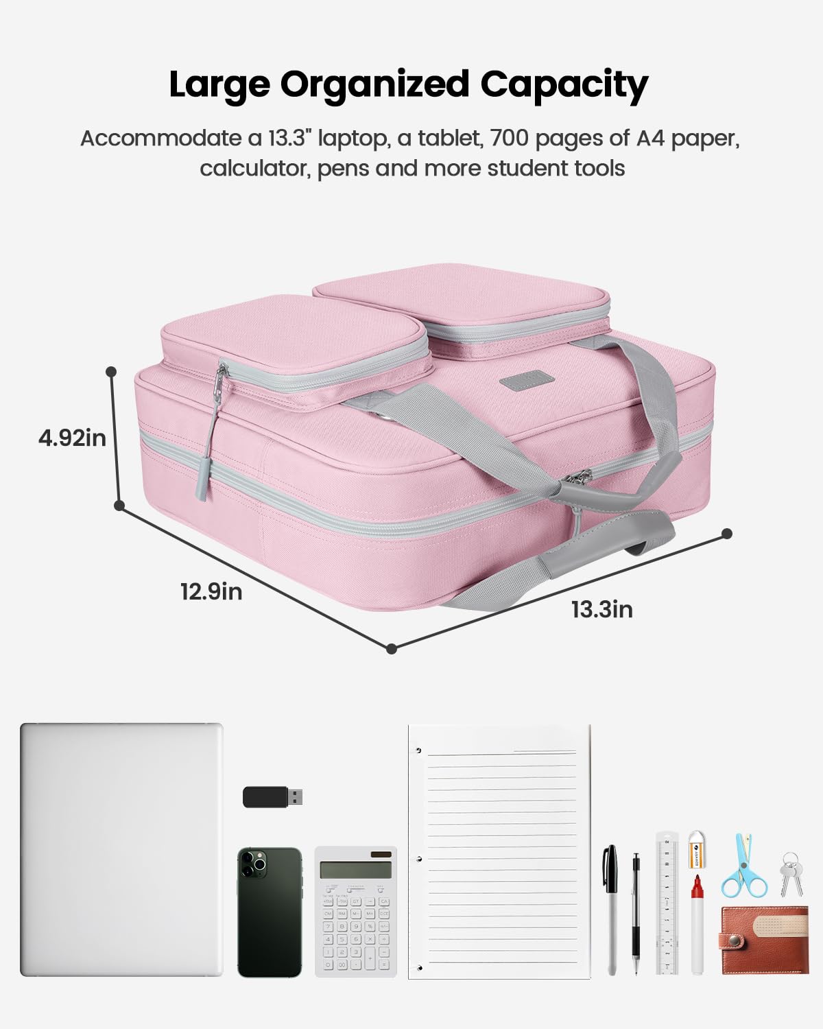 egiant 3 Inch 3 Ring Zipper Binder with Shoulder Strap & Durable Handle & Multi-Pocket - 3" Binder with Zipper for School Girl & Boy,Compatible with 13-Inch MacBook/Tablet-Patent Design Pink