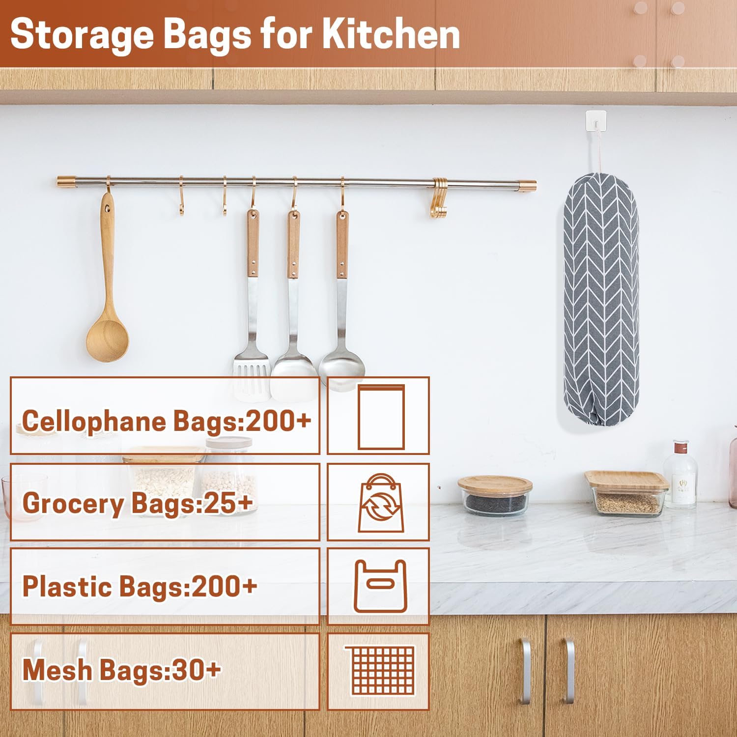 SWISSELITE 2Pcs Plastic Bag Holder, Wall Mount Plastic Bag Organizer, Large Grocery Bag Storage Dispenser, 22x9 in