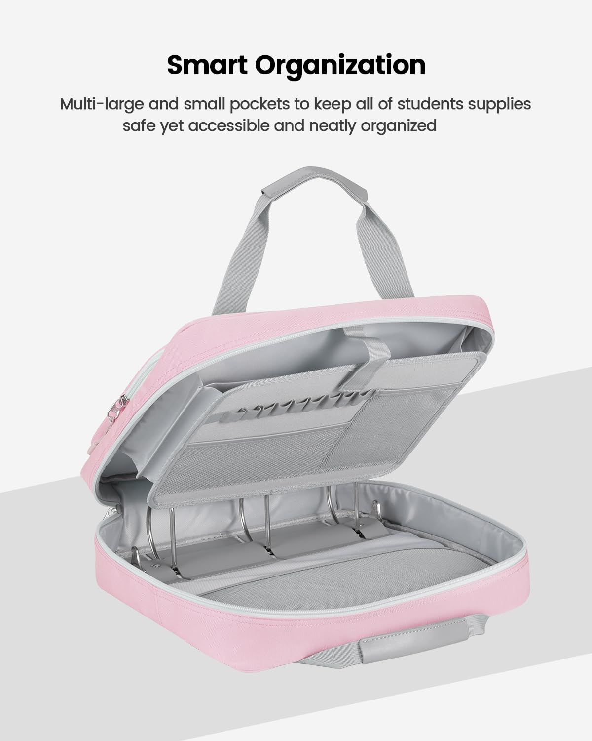 egiant 3 Inch 3 Ring Zipper Binder with Shoulder Strap & Durable Handle & Multi-Pocket - 3" Binder with Zipper for School Girl & Boy,Compatible with 13-Inch MacBook/Tablet-Patent Design Pink