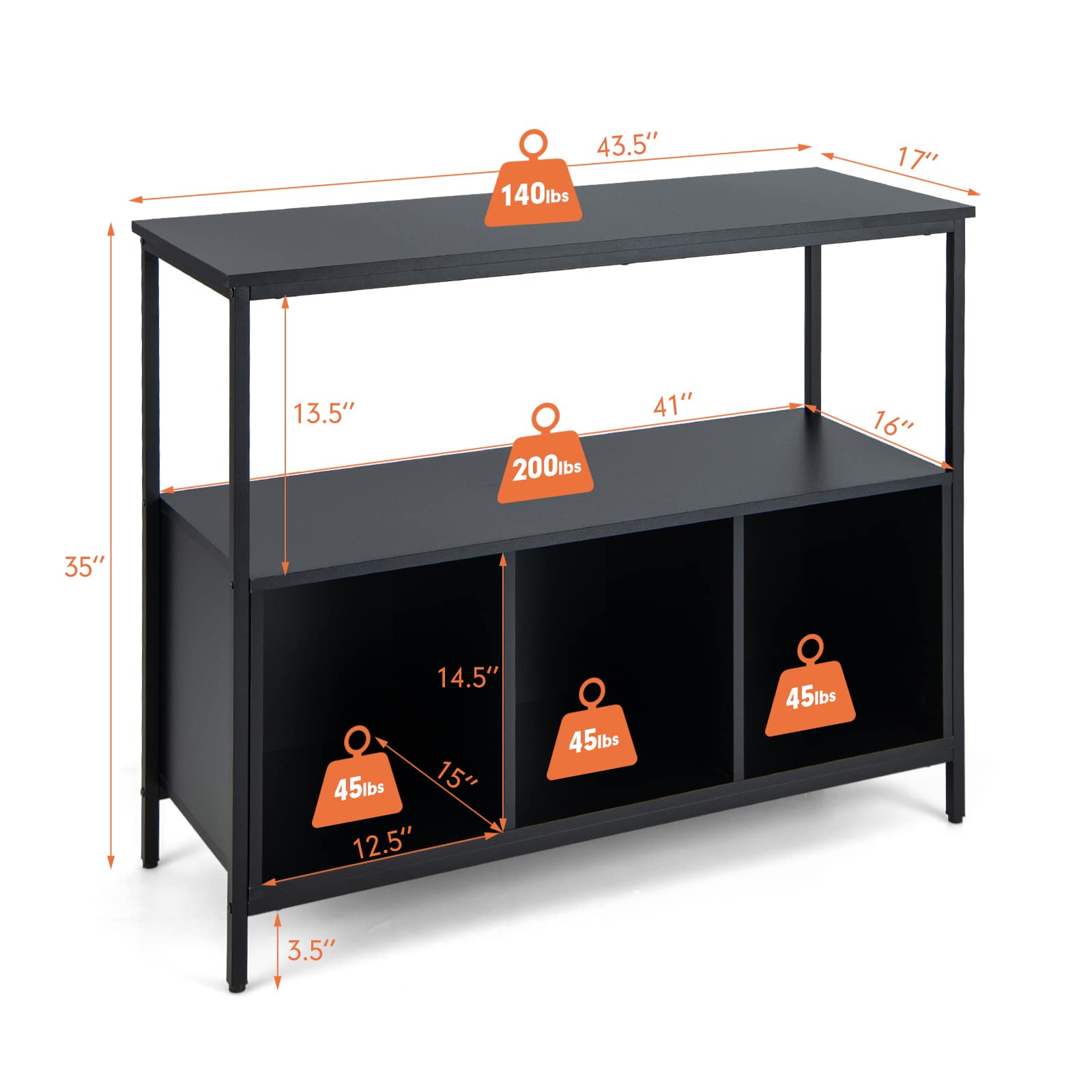 Giantex Buffet Sideboard, Wooden Cupboard, Kitchen Pantry w/Spacious Countertop, Large Open Shelf, 3 Cube Storage Cabinet, Sturdy Rustproof Steel Frame, Modern Stationary Island, Black