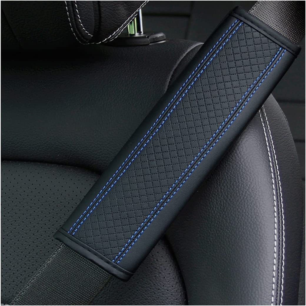 XINLIYA 2PCS Car Seat Belt Cover, Soft Shoulder Strap Covers Harness Pads, Safety Leather Seatbelt Comfort Driving Cushion Protect Your Neck and Shoulder Universal for Car, Truck, SUV (Black/Blue)