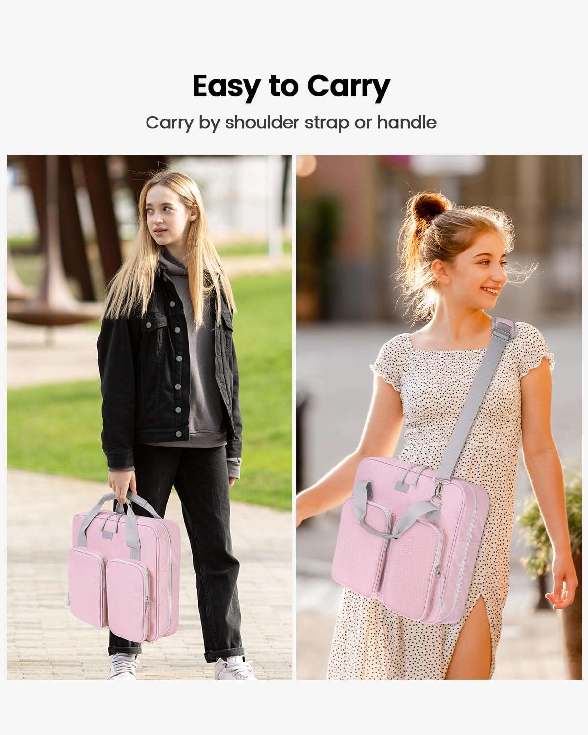 egiant 3 Inch 3 Ring Zipper Binder with Shoulder Strap & Durable Handle & Multi-Pocket - 3" Binder with Zipper for School Girl & Boy,Compatible with 13-Inch MacBook/Tablet-Patent Design Pink