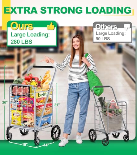 winkeep Newly Released Grocery Utility Flat Folding Shopping Cart with 360° Rolling Swivel Wheels Heavy Duty & Light Weight Extra Large Utility Cart