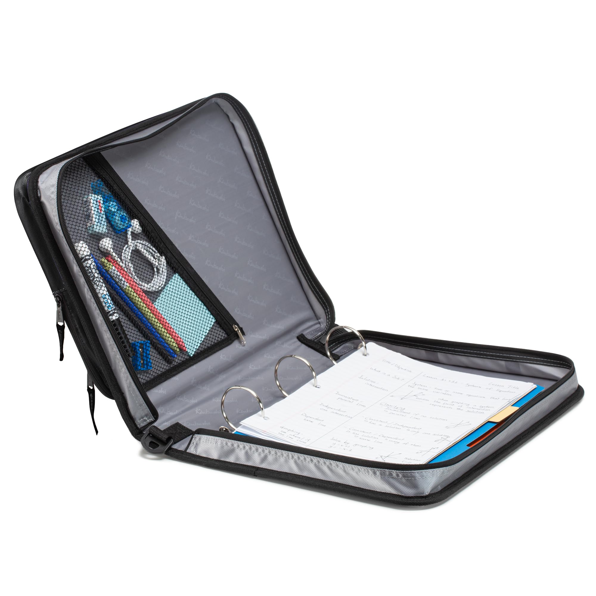Kinbashi 2-Inch 3 Rings Zipper Binder, Holds 15-Inch Laptop, Handle and Shoulder Strap Included, Black