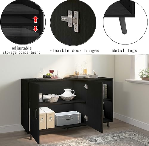 Gyger Kitchen Sideboard with 2 Door 2 Shelves,Black Buffet Cabinet with Storage for Dinning Room Living Room