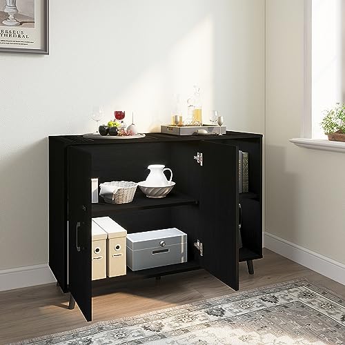 Gyger Kitchen Sideboard with 2 Door 2 Shelves,Black Buffet Cabinet with Storage for Dinning Room Living Room