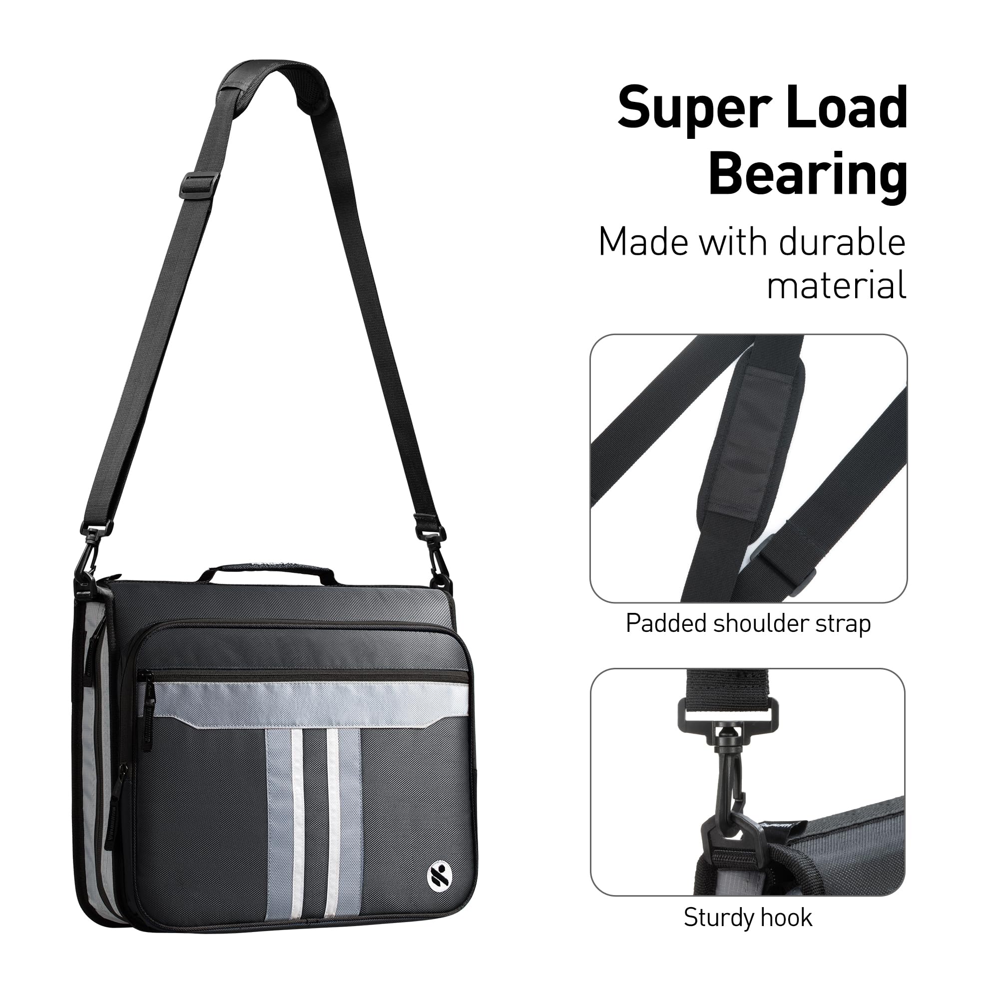Kinbashi 2-Inch 3 Rings Zipper Binder, Holds 15-Inch Laptop, Handle and Shoulder Strap Included, Black