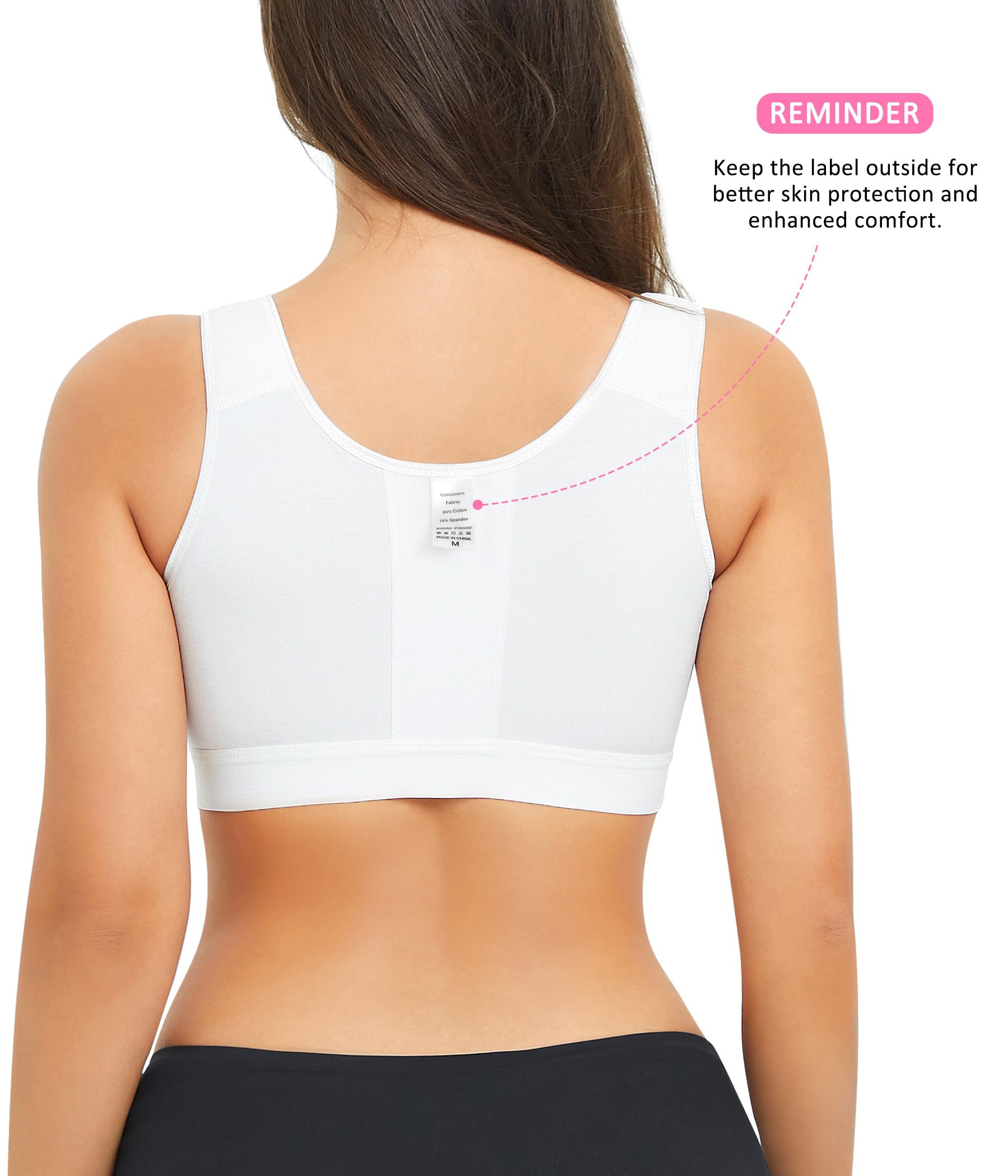 BRABIC Zip Front Closure Everyday Bra for Women Post Surgery Compression Support with Adjustable Straps Wirefree (Medium, White)
