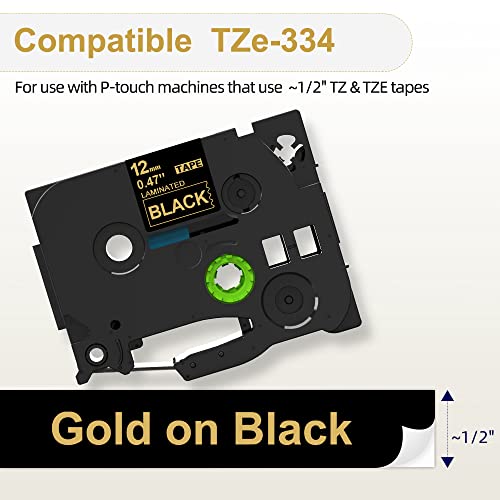 4X Unistar Compatible Brother Label Maker Gold on Black Label Tape Replacement for Brother Ptouch TZe Gold Tape TZe-334 TZ-334 Laminated 12mm 0.47 Inch Tape for Label Maker D210 H100 D400AD D600
