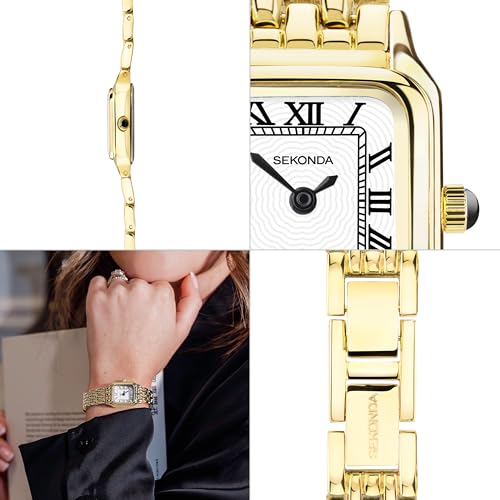 Sekonda Monica Ladies 20mm Quartz Watch in White with Roman Numerals, Analogue Display and Alloy Strap, Gold, Bracelet