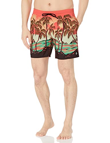 Volcom Men's Standard 17-inch Elastic Waist Surf Swim Trunks, Novelty Living Coral, X-Large