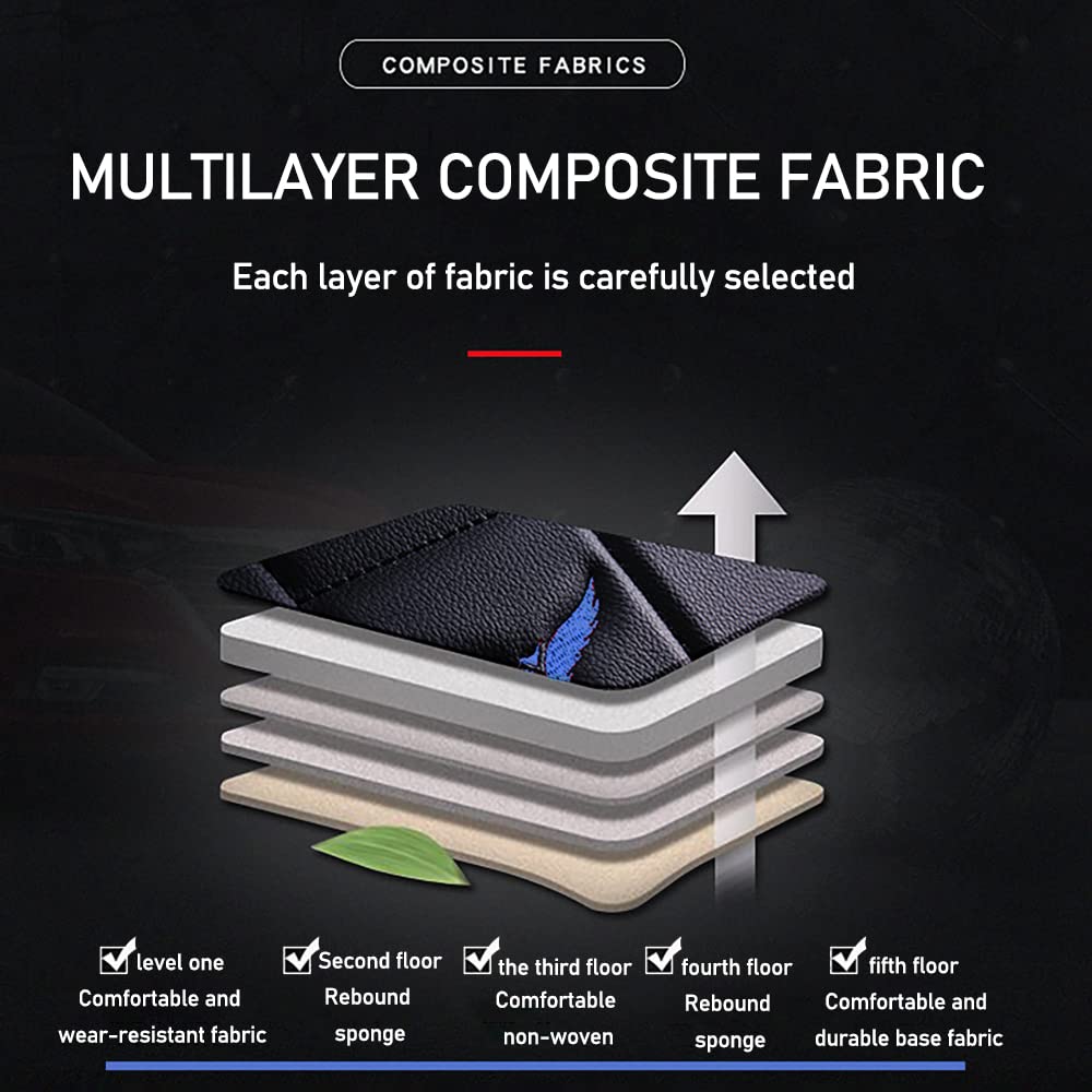 Pengchen Waterproof 5 Car Seat Covers for Nissan Rogue 2008-2025, Premium Faux Leather Automotive Front and Back Seat Protectors Compatible with Airbag Black & Blue Line