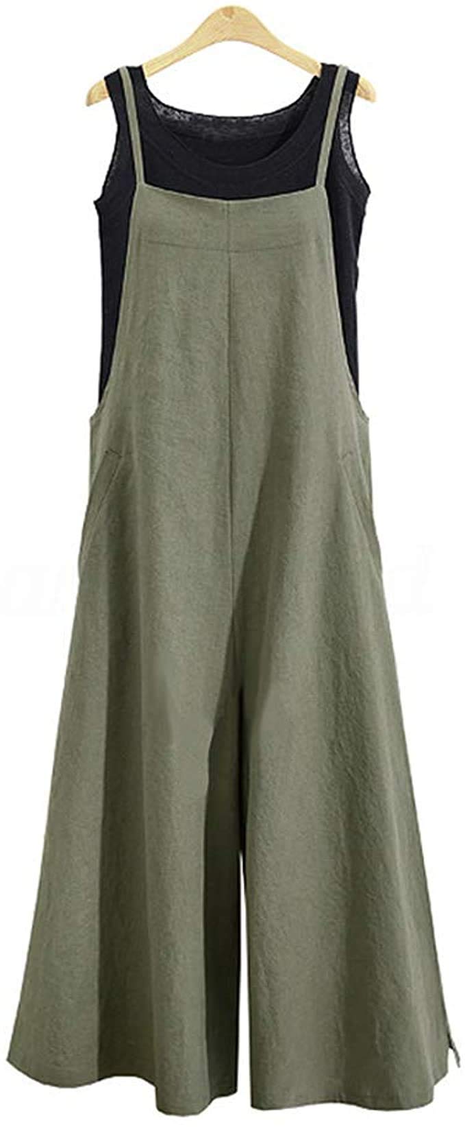 IMAYONDIA Women's Jumpsuits Casual Long Rompers Wide Leg Baggy Bibs Overalls Pants S-5XL (3X, Green)