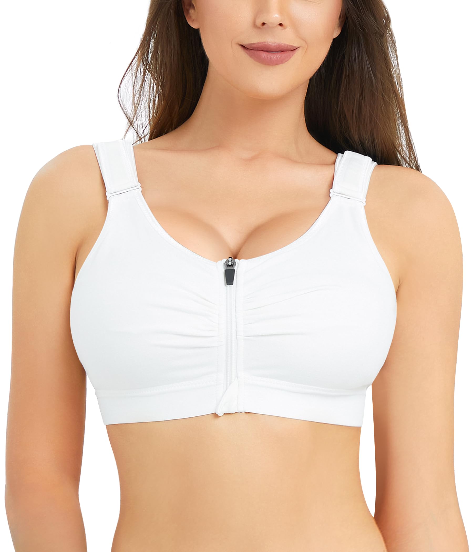 BRABIC Zip Front Closure Everyday Bra for Women Post Surgery Compression Support with Adjustable Straps Wirefree (Medium, White)