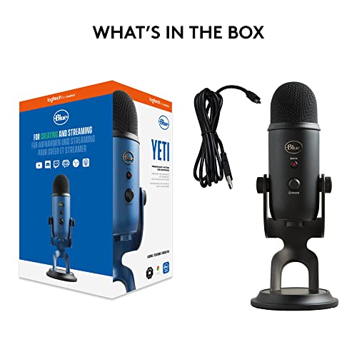 Blue Yeti USB Microphone for PC, Mac, Gaming, Recording, Streaming, Podcasting, Studio and Computer Condenser Mic with Blue VO!CE effects, 4 Pickup Patterns, Plug and Play β Blackout