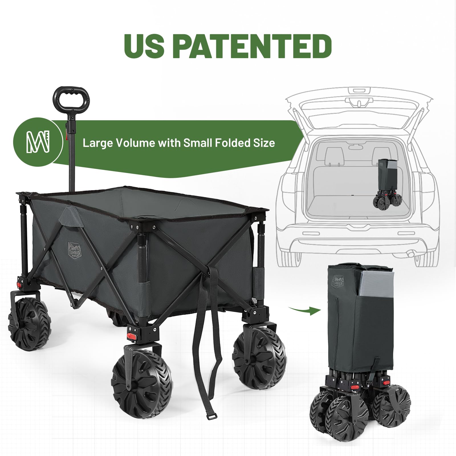 TIMBER RIDGE Outdoor Collapsible Wagon Utility Folding Cart Heavy Duty All Terrain Wheels for Shopping Camping Garden with Side Bag and Cup Holders, Grey