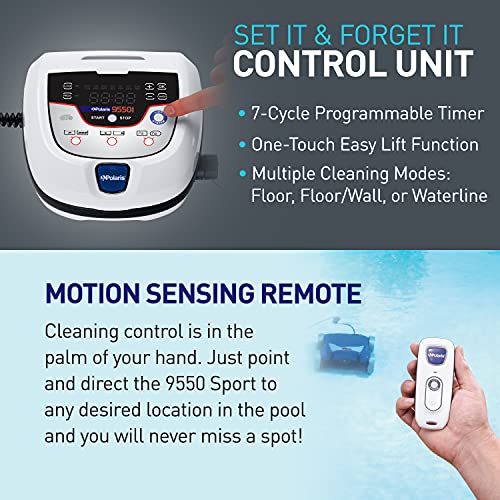 Polaris 9550 Sport Robotic Pool Cleaner, Automatic Vacuum for InGround Pools up to 60ft, 70ft Swivel Cable, Remote Control, Wall Climbing Vac w/ Strong Suction & Easy Access Debris Canister