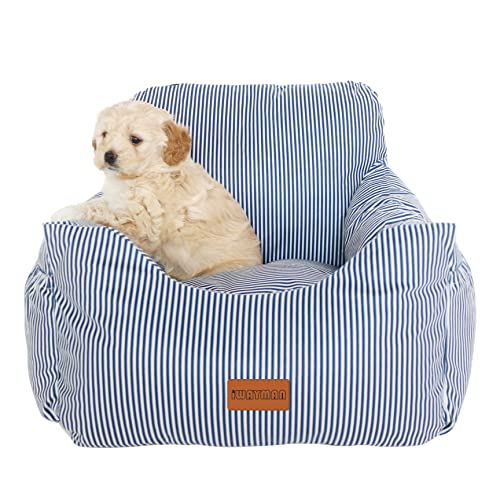 Dog Booster & Car Seats Pet Dog Car Seat Pet Booster Seat for Small Pet Under 44 lbs Travel Safety Car Seat Dogs Cats Bed for Car with Storage Pocket and Harness Strap (Blue Striped)