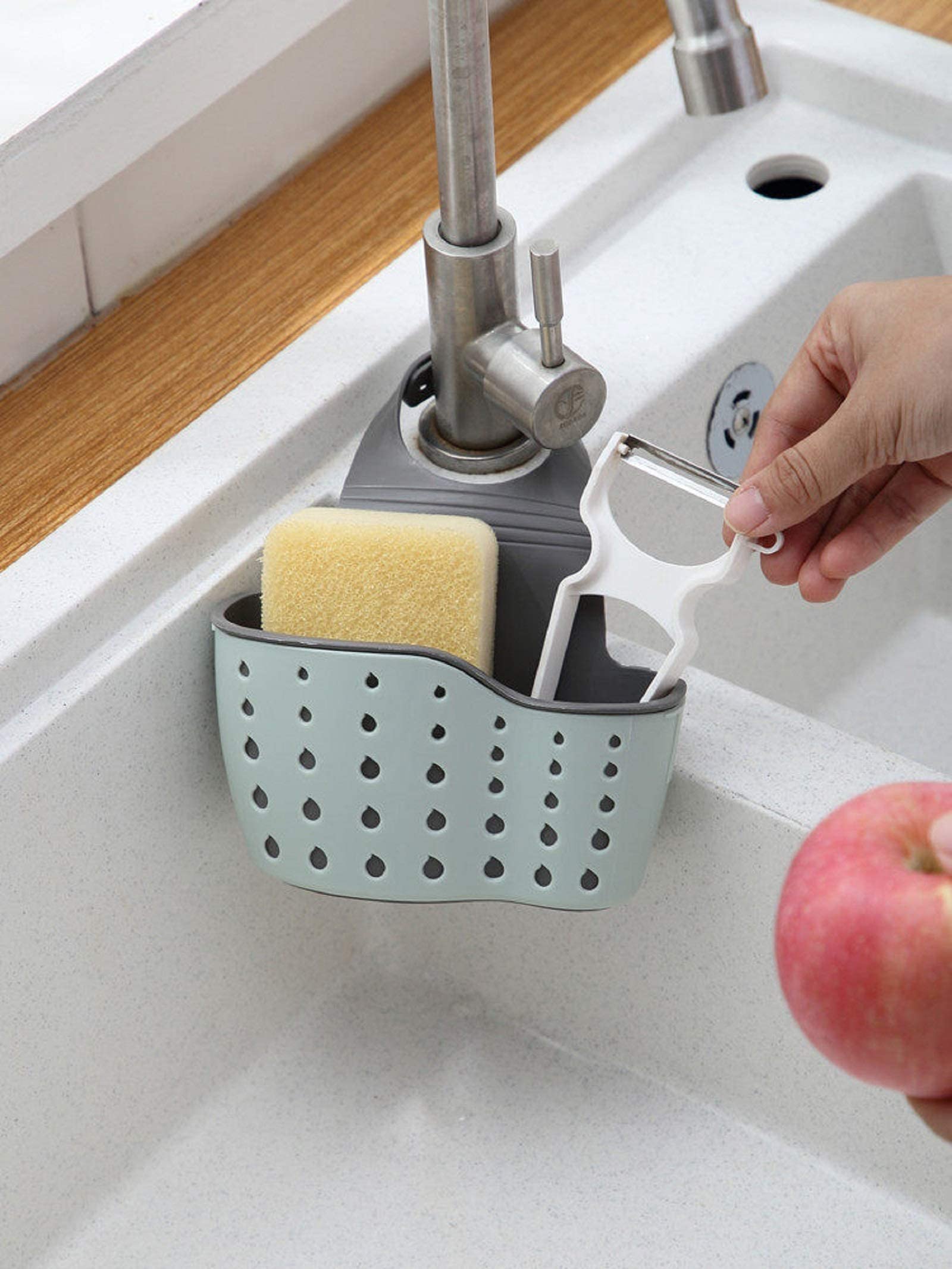 VANVENE Kitchen Sink Shelf Soap Sponge Drain Rack Holder Double Decker Hanging Basket Storage Suction Cup Kitchen Organizer Sink Accessories Wash Dropshipping, 1Pcs (Green)