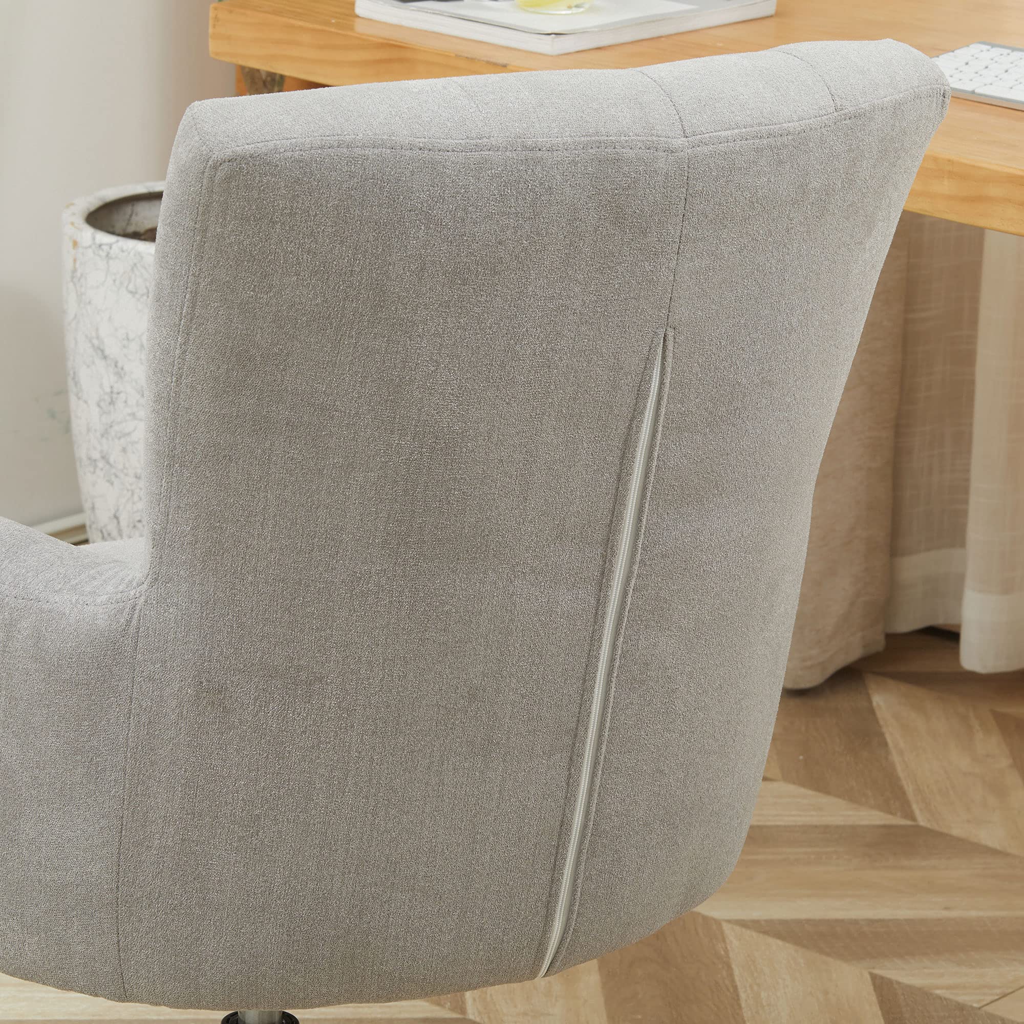 HOMCOM Mid Back Modern Home Office Chair with Tufted Button Design and Padded Armrests, Swivel Computer Desk Chair for Study Living Room Bedroom, Gray