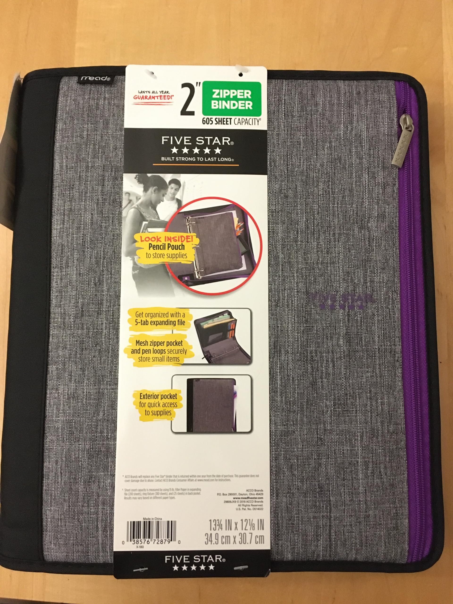 Five Star 2" Ring Zipper Binder 605 Sheet Capacity Teal