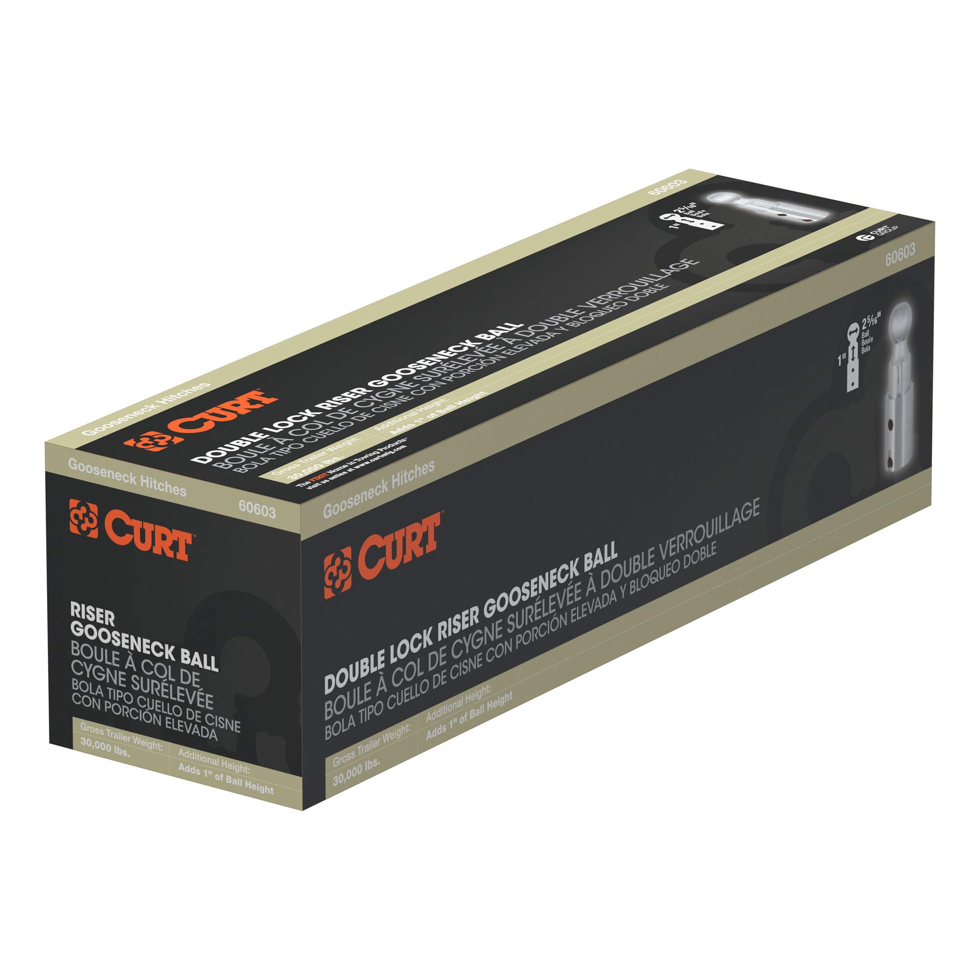 CURT 60603 Double Lock Riser Gooseneck Ball, 1-Inch Rise, 30,000 lbs, 2-5/16-In. Diameter