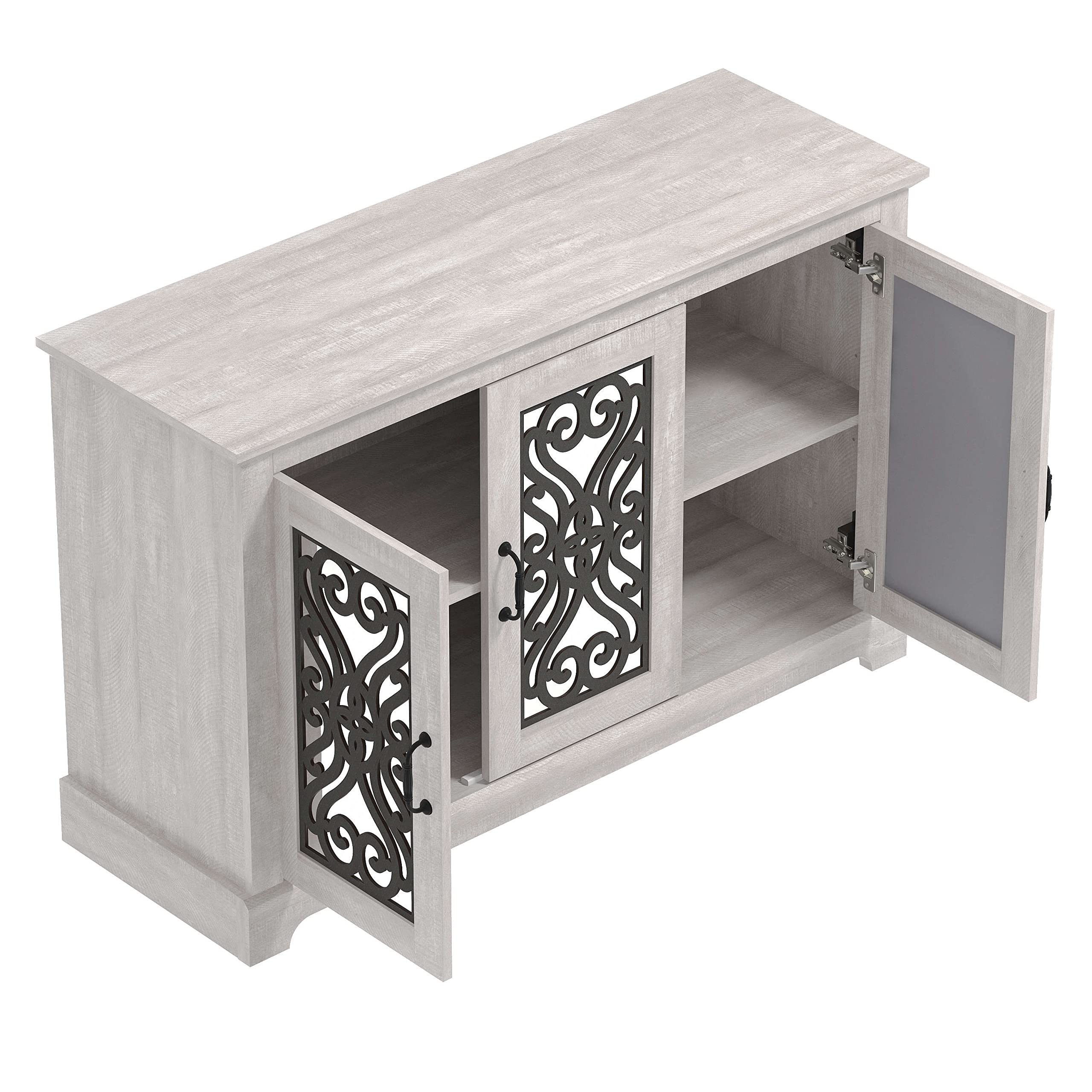 Galano Calidia 3 Door Sideboard, Kitchen Storage Sideboard Buffet Cabinet Console with Acrylic Mirror Doors & Adjustable Shelves, 15.67" D x 45.71" W x 29.29" H, Dusty Grey Oak