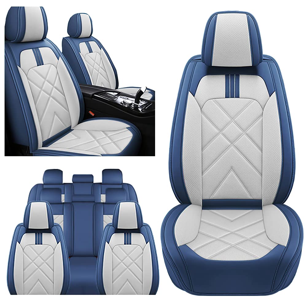 ROBECCHI Car Seat Covers Fit for Jeep Wagoneer 2022 8 Seat Car Seat Cover,No-Slip Waterproof Breathable Faux Leather Automotive Seat Covers,Full Set,Blue White