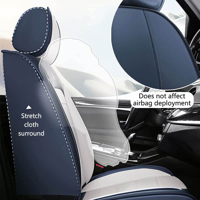 JOJ Car Seat Covers,5 Seat Car Seat Cover,No-Slip Waterproof Breathable Faux Leather Automotive Seat Covers Auto Interior Covers,Full Set,Cream Blue