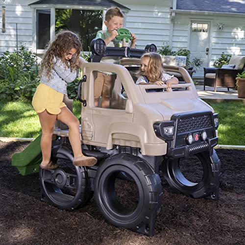 Step2 Safari Truck Climber Kids and Toddler Playset β Large Outdoor Play Gym with Realistic Design, Elevated Platform, Kids Slide, Steering Wheel, and Binoculars β Safari-Themed