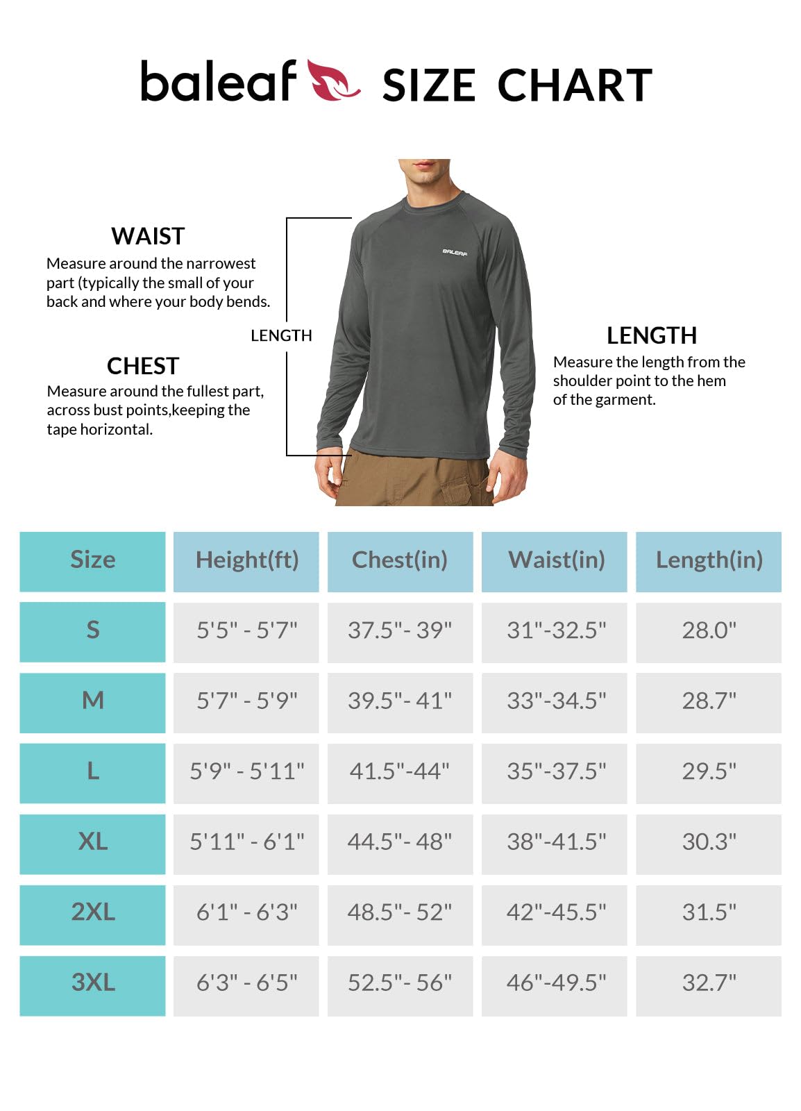 BALEAF Men's Sun Protection Shirts UV SPF T-Shirts UPF 50+ Long Sleeve Rash Guard Lightweight Hiking Summer Deep Gray Size XL