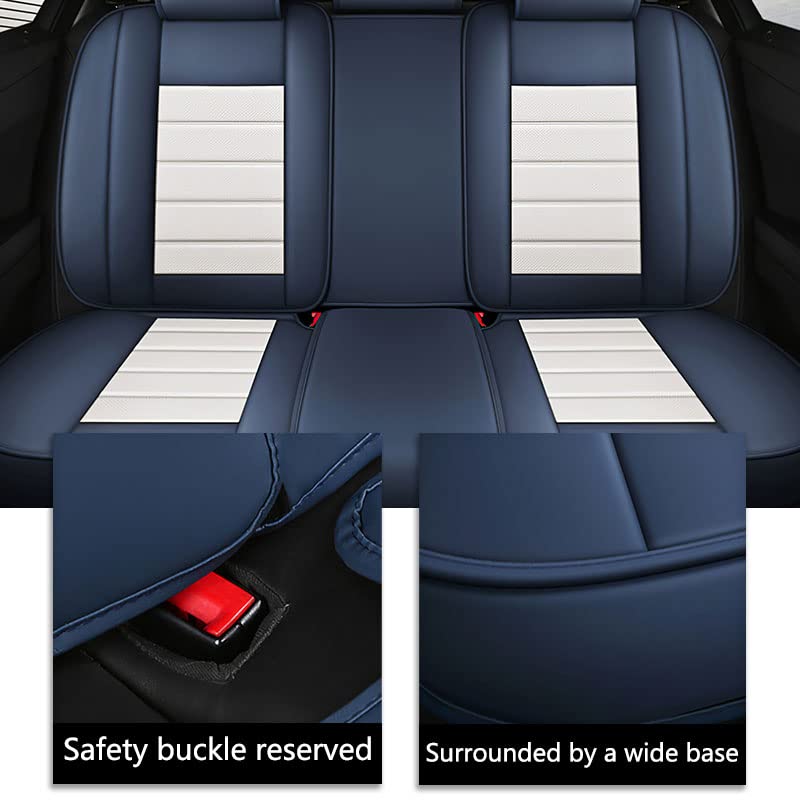 JOJ Car Seat Covers,5 Seat Car Seat Cover,No-Slip Waterproof Breathable Faux Leather Automotive Seat Covers Auto Interior Covers,Full Set,Cream Blue
