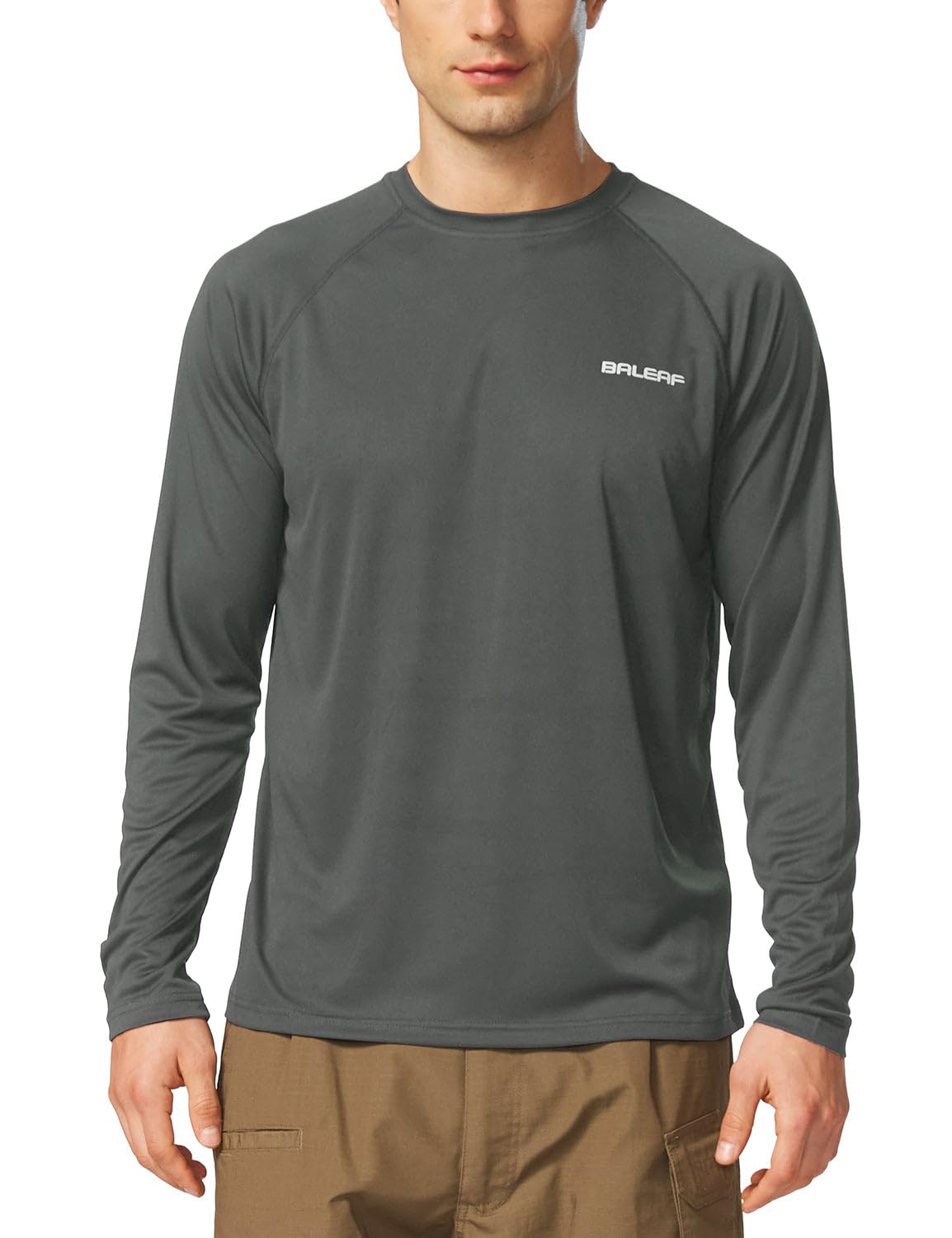 BALEAF Men's Sun Protection Shirts UV SPF T-Shirts UPF 50+ Long Sleeve Rash Guard Lightweight Hiking Summer Deep Gray Size XL