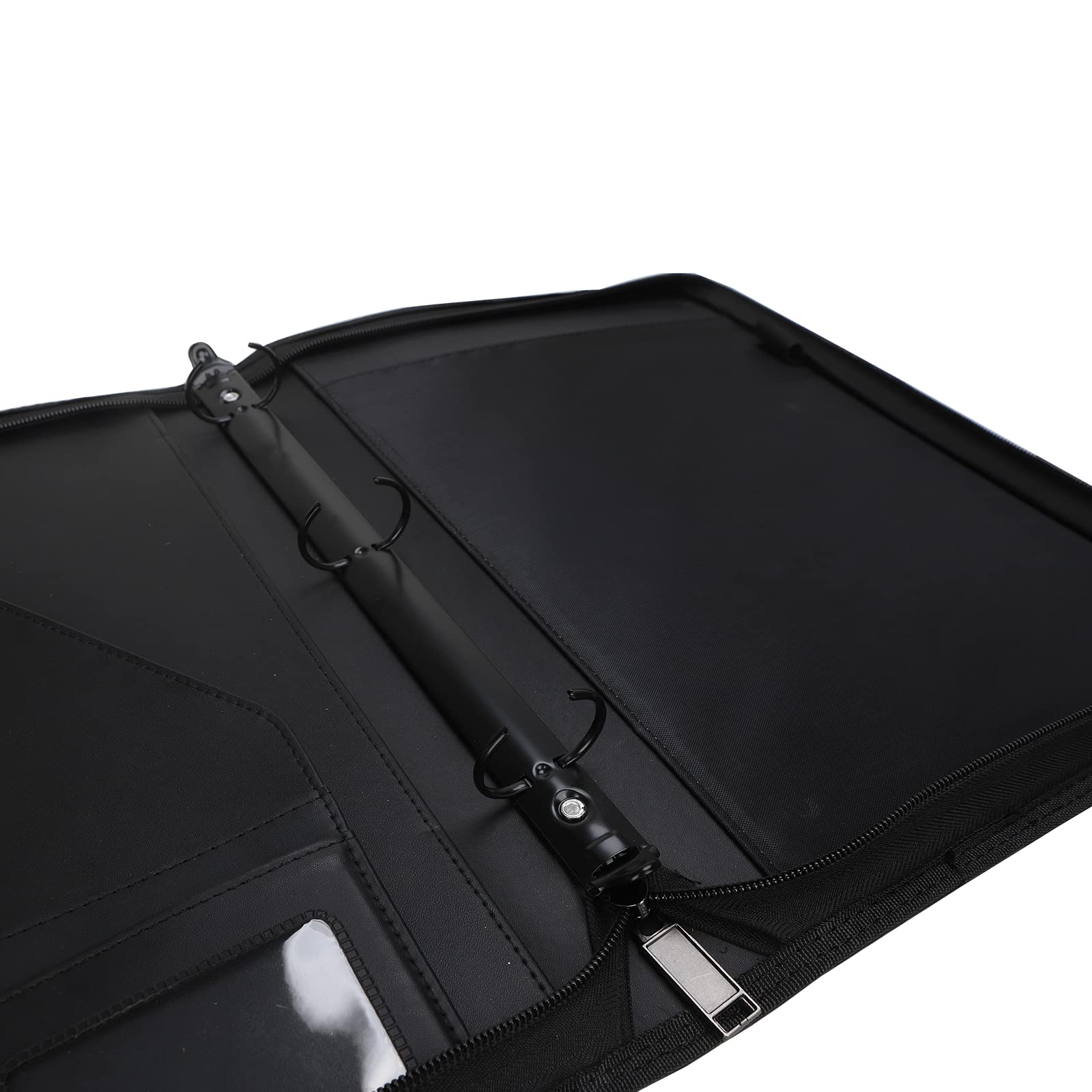 Freeprint Zippered Portfolio Binder 3 Ring with Writing Pad Legal Size Letter - PU Leather Professional Padfolio Folder for Interview Business, Black