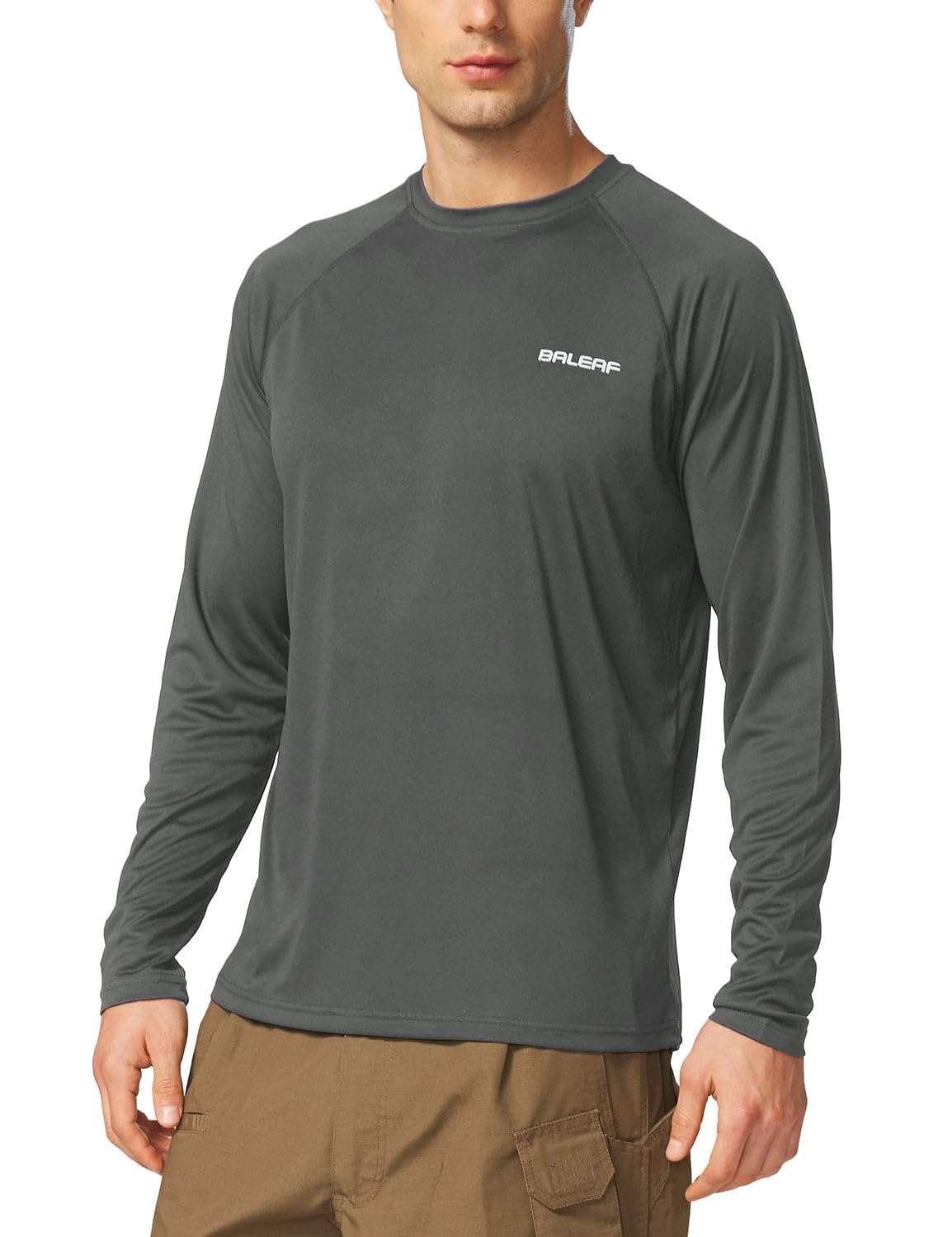 BALEAF Men's Sun Protection Shirts UV SPF T-Shirts UPF 50+ Long Sleeve Rash Guard Lightweight Hiking Summer Deep Gray Size XL