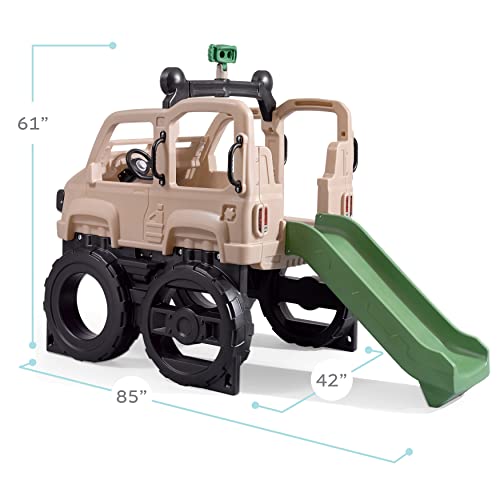 Step2 Safari Truck Climber Kids and Toddler Playset β Large Outdoor Play Gym with Realistic Design, Elevated Platform, Kids Slide, Steering Wheel, and Binoculars β Safari-Themed