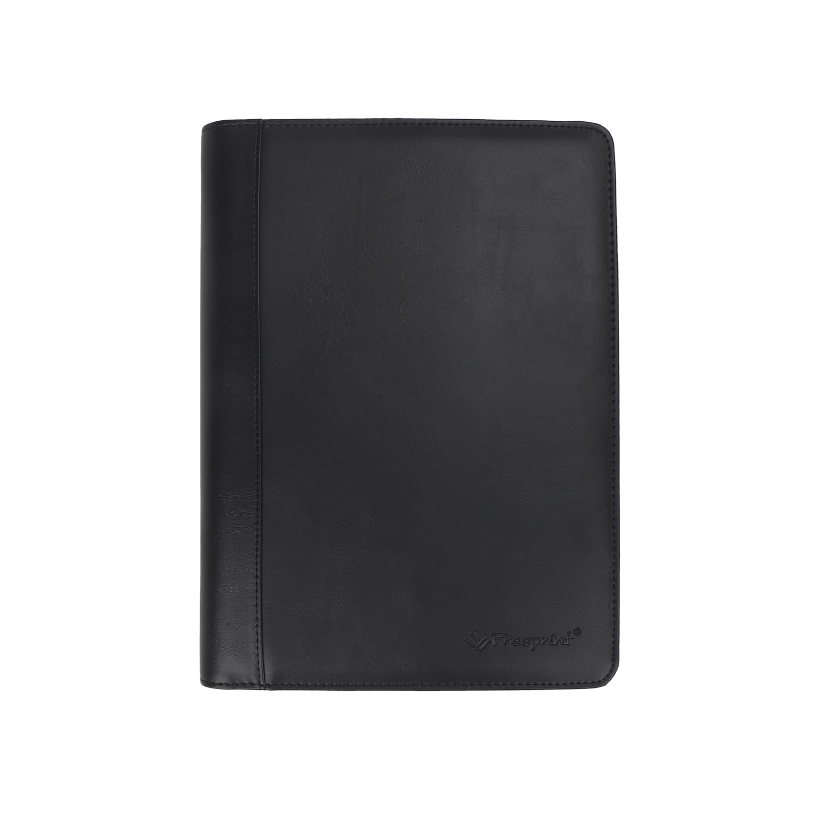 Freeprint Zippered Portfolio Binder 3 Ring with Writing Pad Legal Size Letter - PU Leather Professional Padfolio Folder for Interview Business, Black