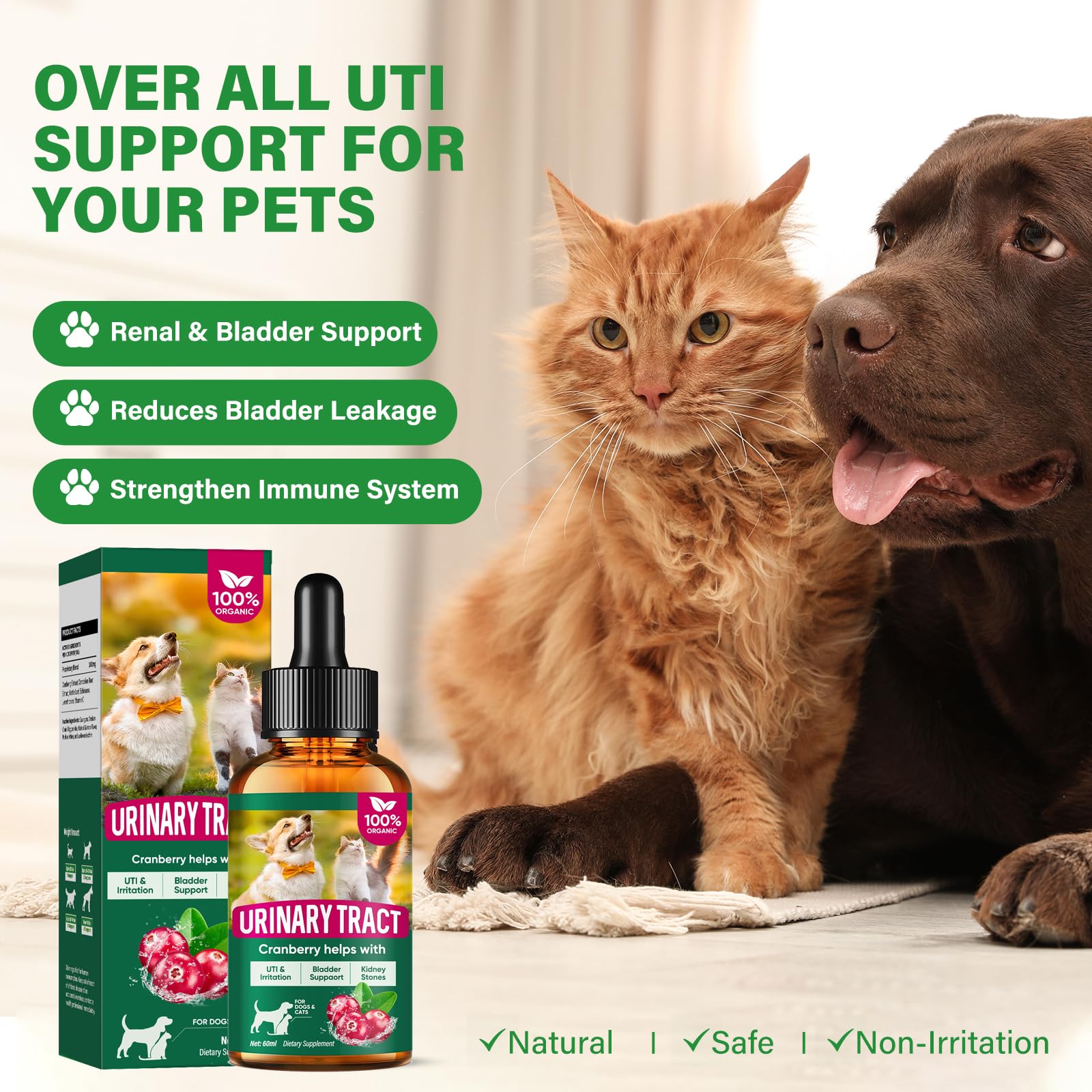 Cat & Dog UTI Treatment - Urinary Tract Support for Pets,Cranberry Kidney and Bladder Supplements, Pet Renal Health Care, Prevention and Treatment