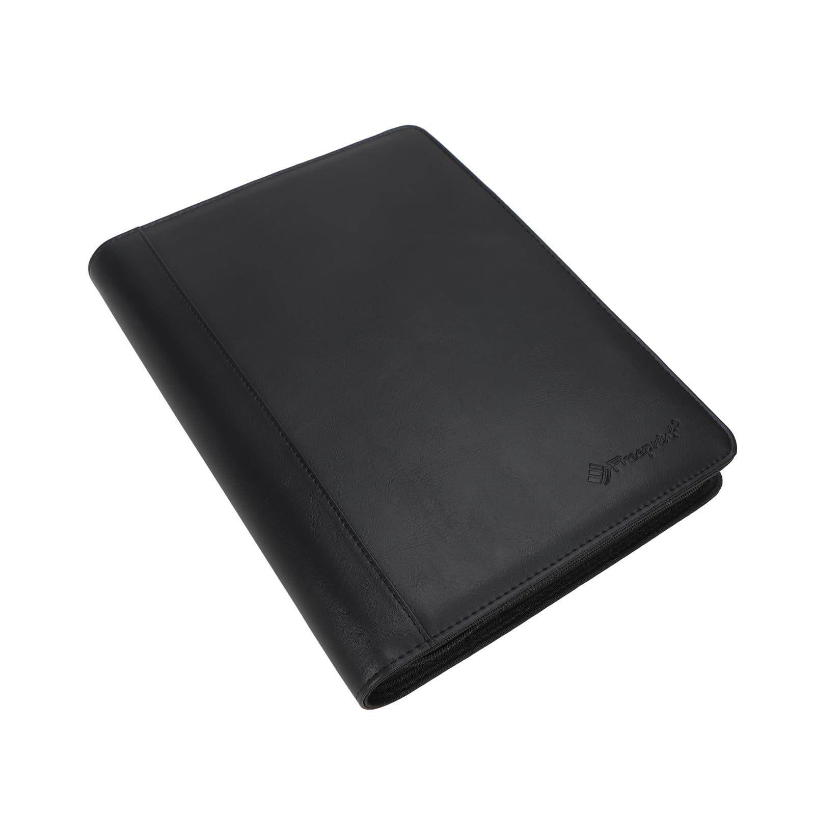 Freeprint Zippered Portfolio Binder 3 Ring with Writing Pad Legal Size Letter - PU Leather Professional Padfolio Folder for Interview Business, Black