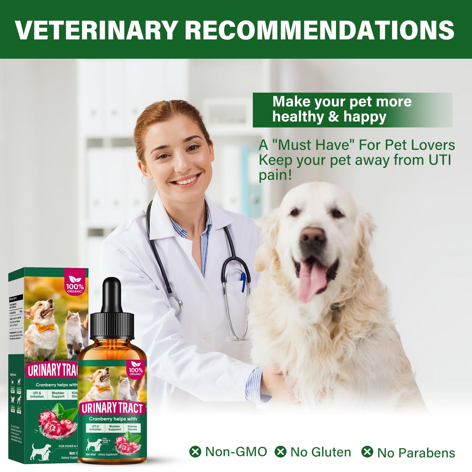 Cat & Dog UTI Treatment - Urinary Tract Support for Pets,Cranberry Kidney and Bladder Supplements, Pet Renal Health Care, Prevention and Treatment