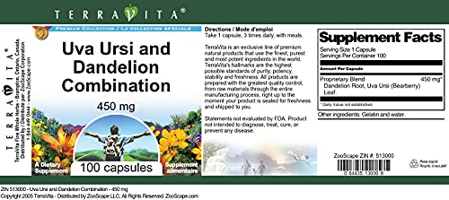 Uva Ursi and Dandelion Combination - 450 mg (100 Capsules, ZIN: 513000)
