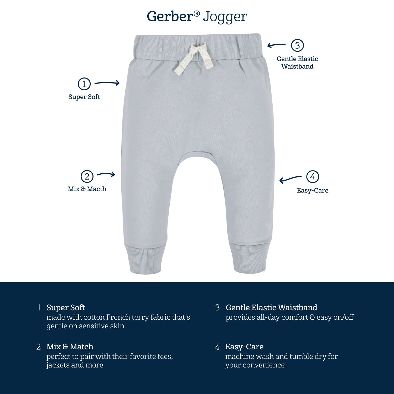 Gerber baby boys Toddler 3-pack Jogger Sweatpants, Navy/Gray, 4T US