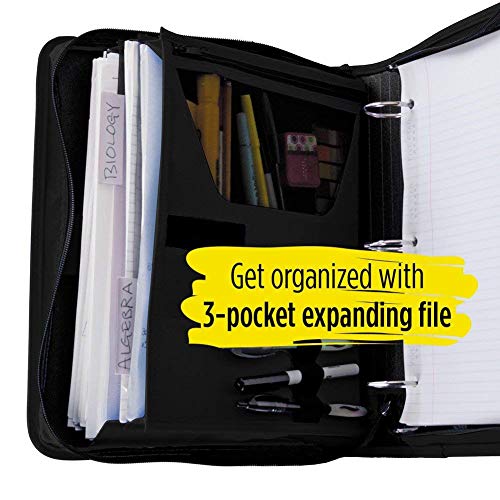 Five Star 1-1/2 Inch Zipper Binder, 3 Ring Binder, 3-Pocket Expanding File, Durable, Color Selected For You (28012)