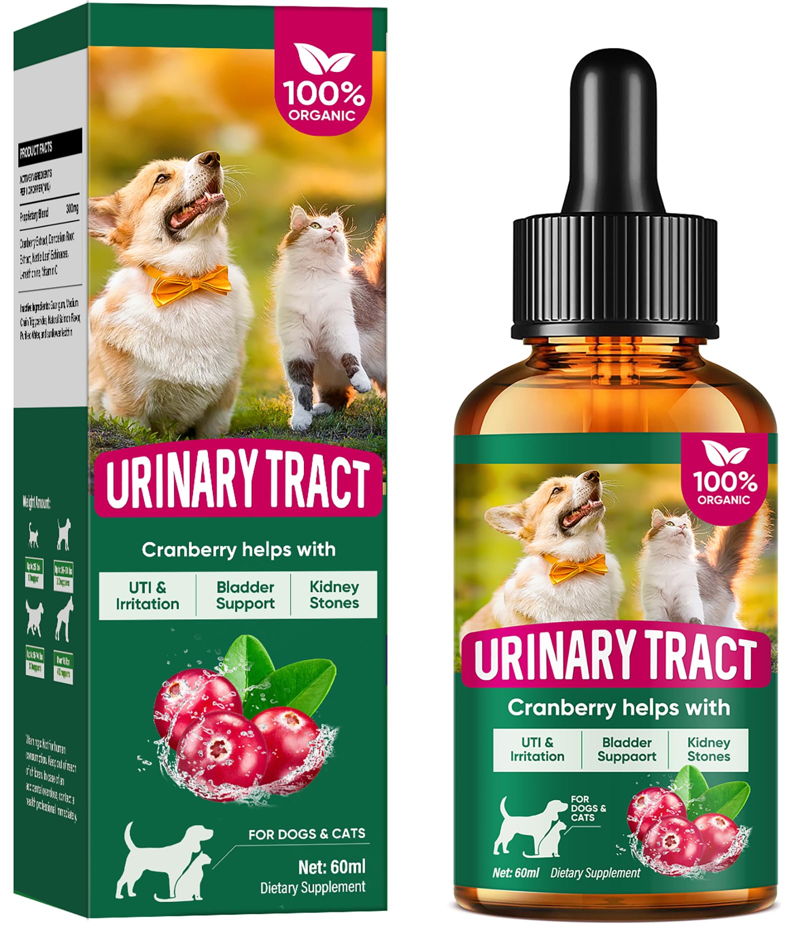 Cat & Dog UTI Treatment - Urinary Tract Support for Pets,Cranberry Kidney and Bladder Supplements, Pet Renal Health Care, Prevention and Treatment