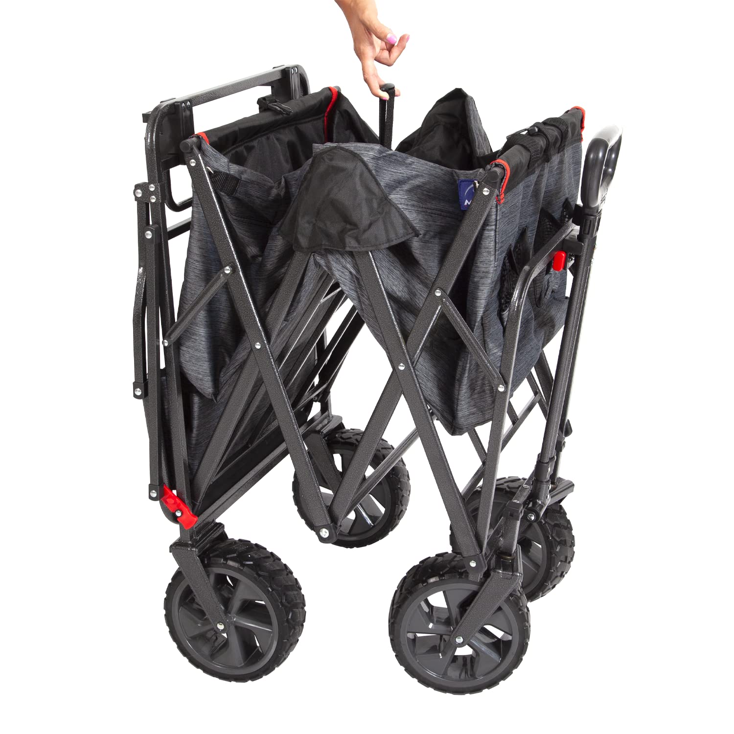 Mac Sports 300LB Capacity Push Wagon with Wheels, Handle and Basket - Grocery Heavy Duty Wagon for Camping, Shopping, and More - All Terrain Folding Wagon Heavy Duty with Lightweight Design (Gray)