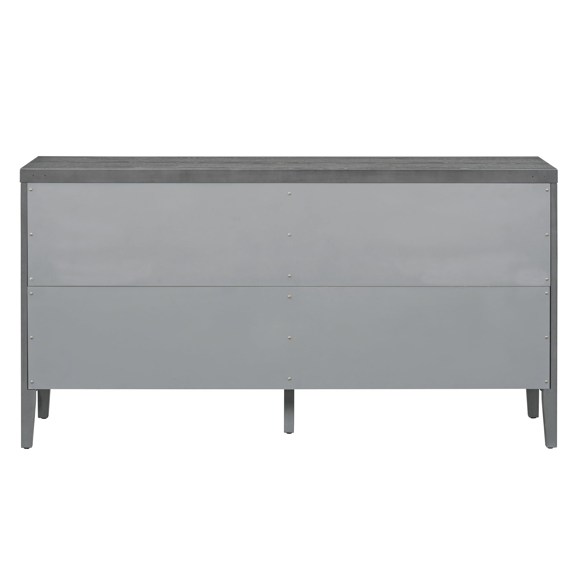 P PURLOVE Retro Accent Sideboard Cabinet with 4 Doors, Freestanding Storage Console Table with Circular Groove Design and Metal Door Handle, Wooden Sideboarddoor for Dining, Hallway (Gray)