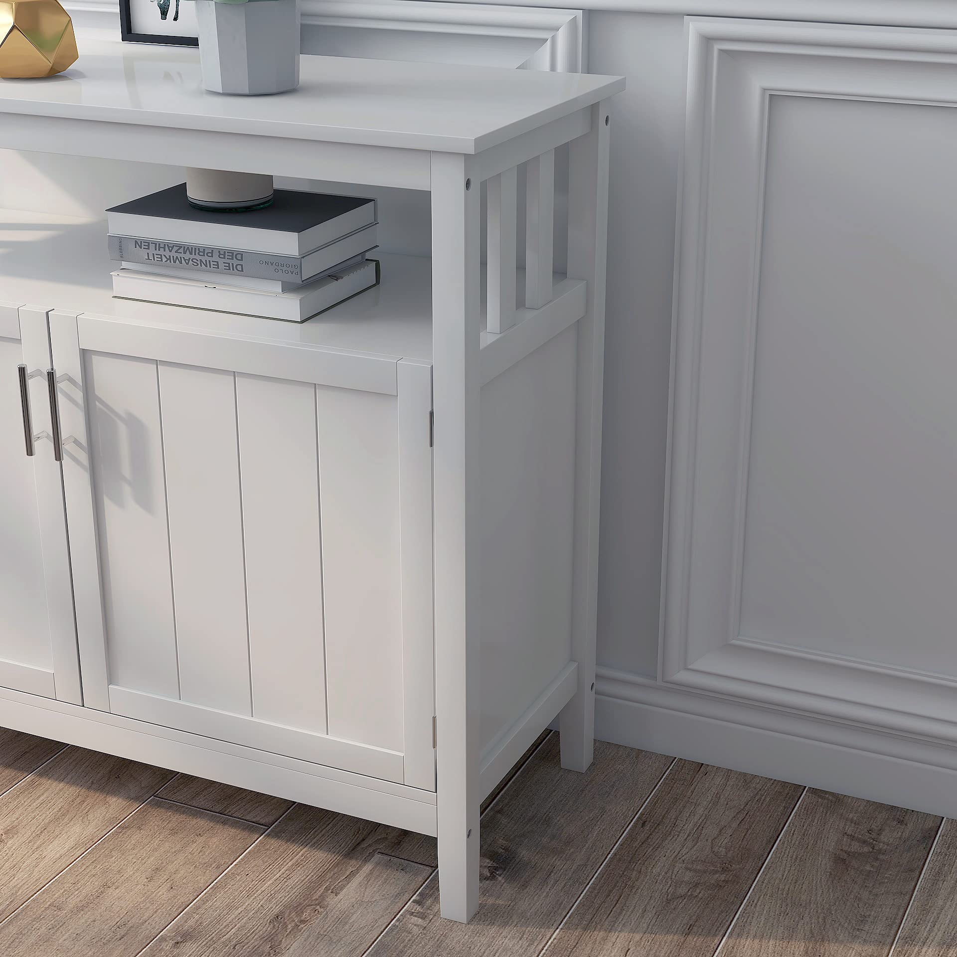 RASOO Buffet Cabinet White Kitchen Sideboard Buffet Storage Server Cupboard Cabinet Console Table with 2 Doors and Adjustable Shelf